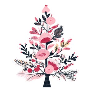 12x Pink Christmas Tree Clipart, Abstract Holiday Tree Clipart ...