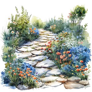 12x Botanical Garden Clipart, Flower Path JPG Clipart, Printable ...