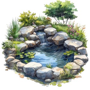 12x Watercolor Pond Clipart, Garden Pond Art, Printable Clipart, High ...