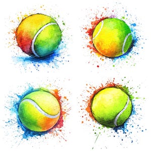 Tennis Ball PNG Clipart, 12x Watercolor Sports Clip Art Set, Printable ...