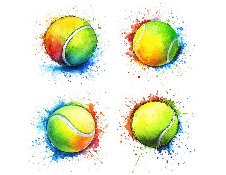 Tennis Ball PNG Clipart, 12x Watercolor Sports Clip Art Set, Printable ...