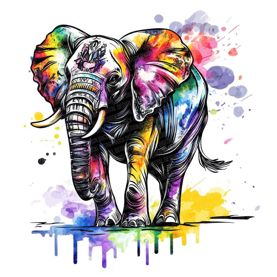 Elephant PNG Clip Art, 12x Watercolor Splatter Elephant Clipart PNG Set ...