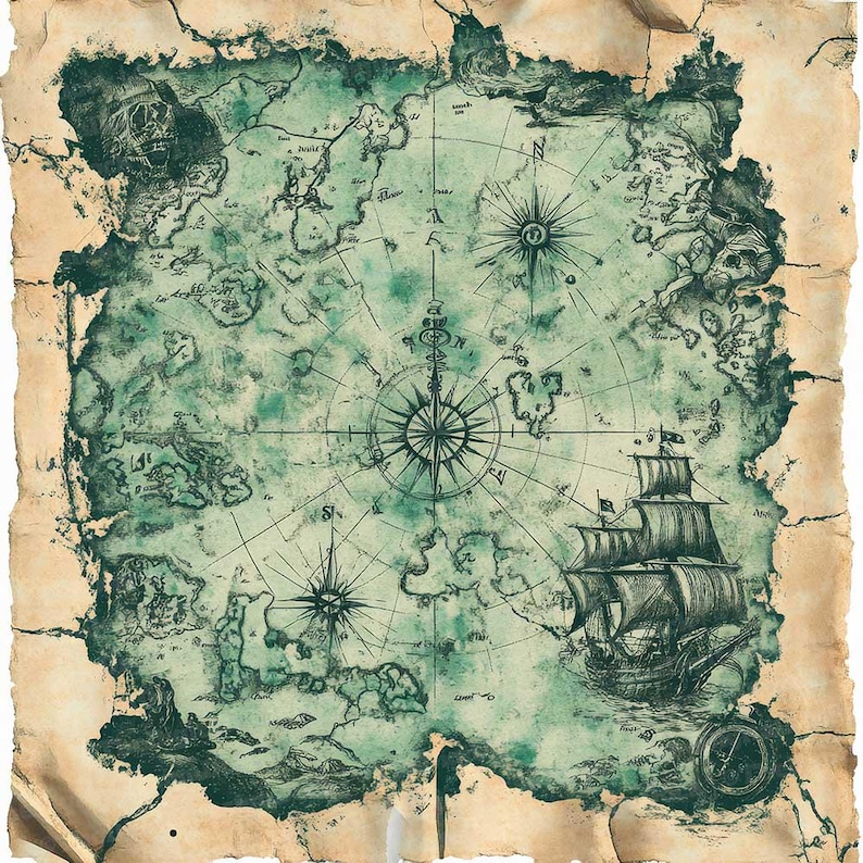 12x Vintage Treasure Map Junk Journal Paper Pack,antique Pirate Map ...