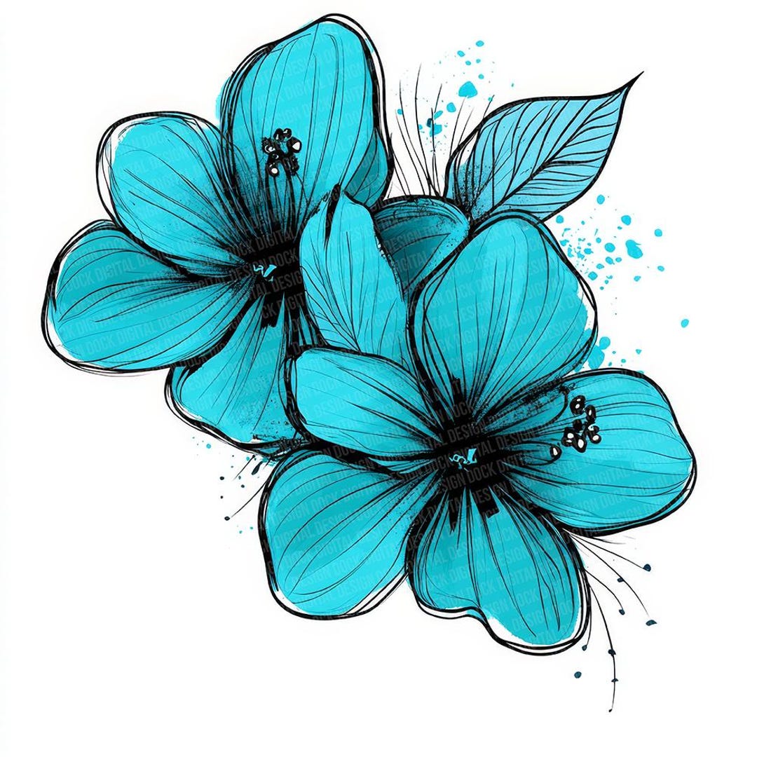 Turquoise Floral PNG Clip Art, 12x Abstract Flower Clipart Set ...