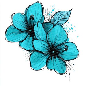 Turquoise Floral PNG Clip Art, 12x Abstract Flower Clipart Set ...