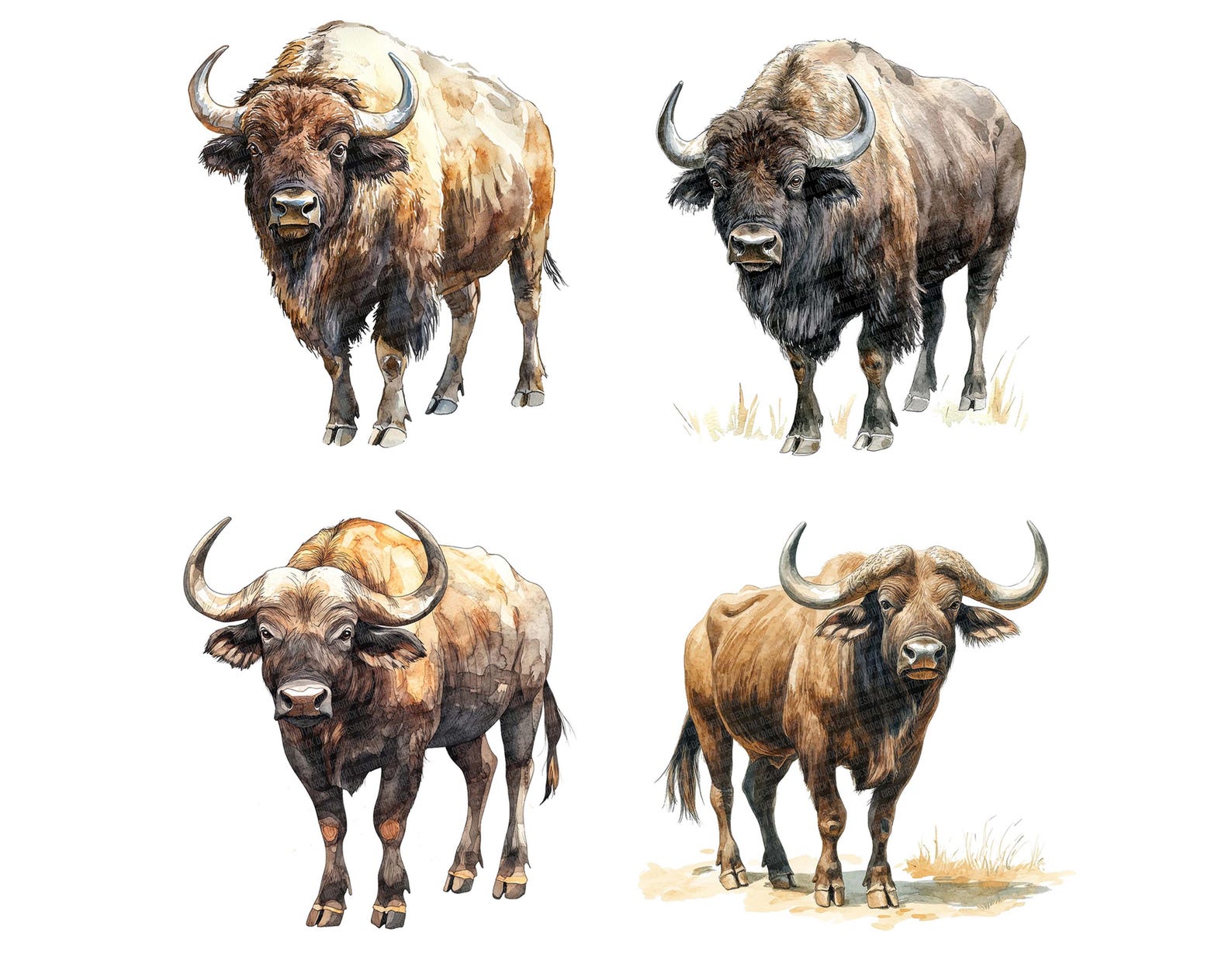 Buffalo PNG Clipart, 12x Watercolor Bison Clip Art Set, Rustic Farm ...