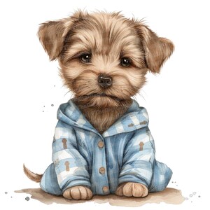 12 Puppy in Pajamas Clipart, Watercolor Dog Clipart, Printable ...
