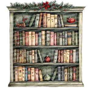 Christmas Bookshelf Clip Art, 12x Vintage Holiday Books Clipart Set ...