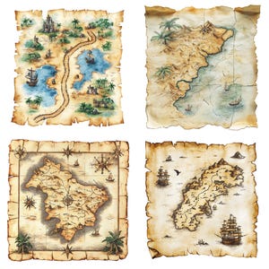 12x Pirate Map PNG Clipart, Treasure Island Clip Art Set, Printable ...