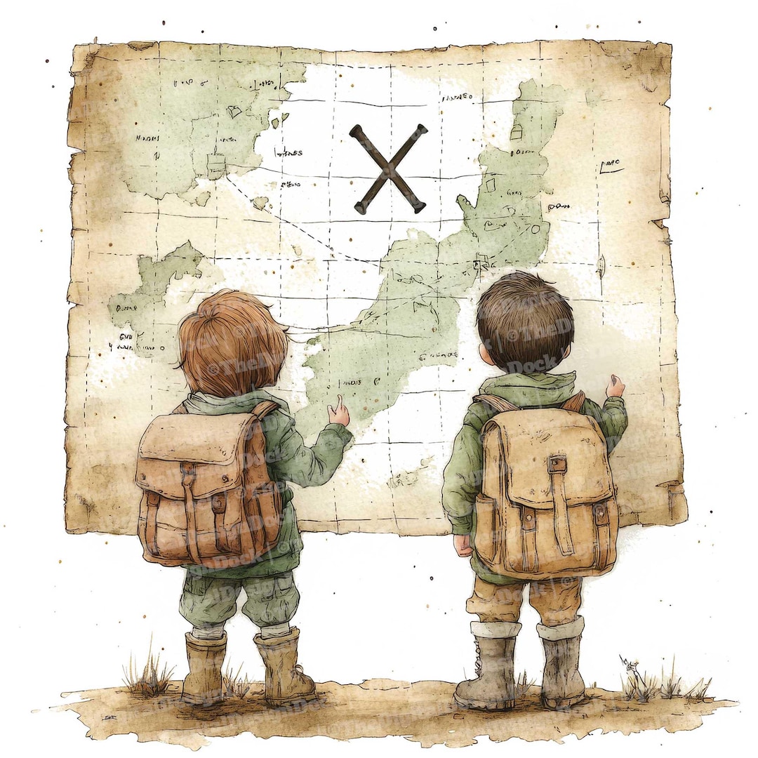 Adventure Kids Clip Art, 12x Watercolor Kids With Map Clipart Set ...