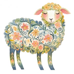 Sheep Clip Art, 12x Folk Art Sheep Clipart Set, Watercolor Sheep Clip ...