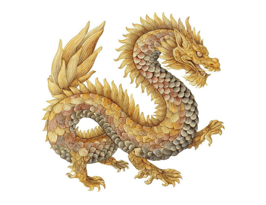 12x Watercolor Dragon PNG Clipart, Chinese Gold Dragon Clip Art Set ...