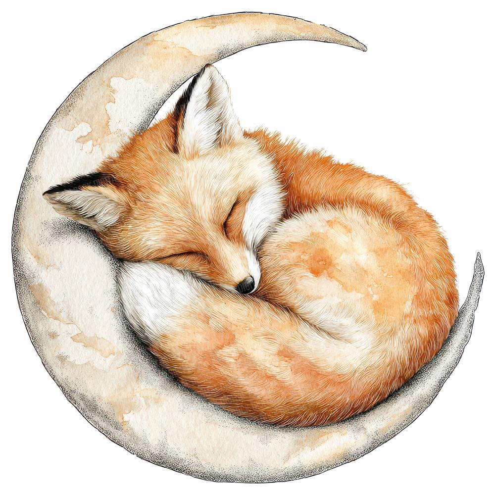 12x Crescent Moon Fox PNG Clipart, Watercolor Sleeping Foxes Clip Art ...