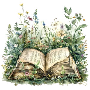12x Floral Book Clipart, Wildflower Books JPG Clipart, Printable ...