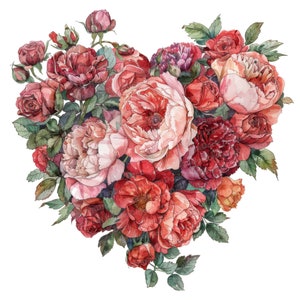 12 Floral Heart Clipart, Watercolor Flower Clipart, Printable ...