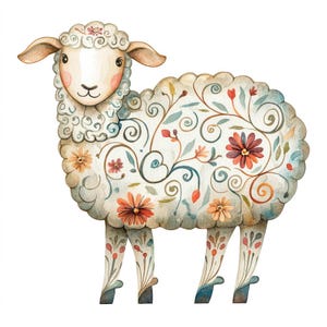 Sheep Clip Art, 12x Folk Art Sheep Clipart Set, Watercolor Sheep Clip ...