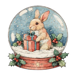 12x Snow Globe PNG Clipart, Retro Bunny Christmas Clip Art Set ...