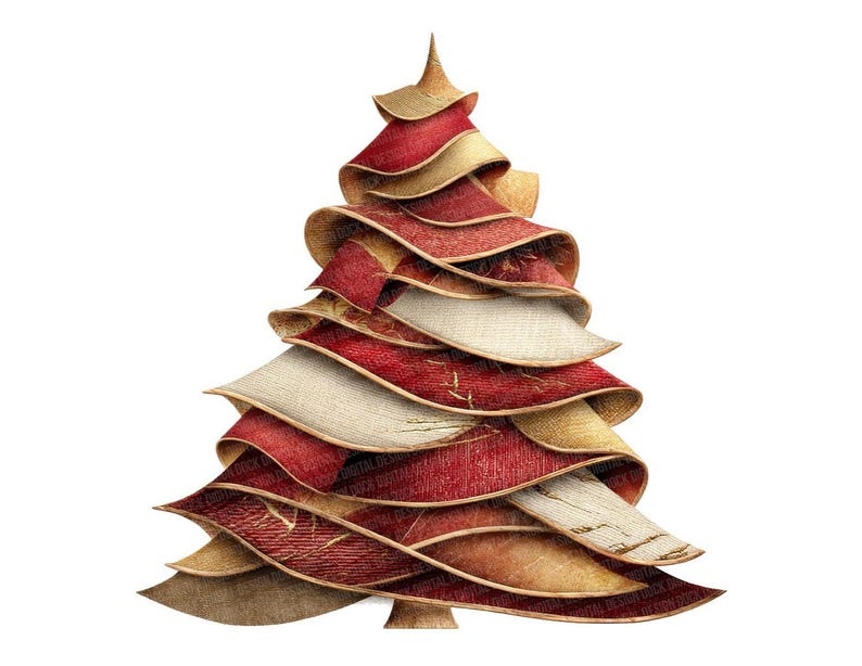 Fabric Ribbon Christmas Tree PNG Clipart, 12x Holiday Tree Clip Art Set ...