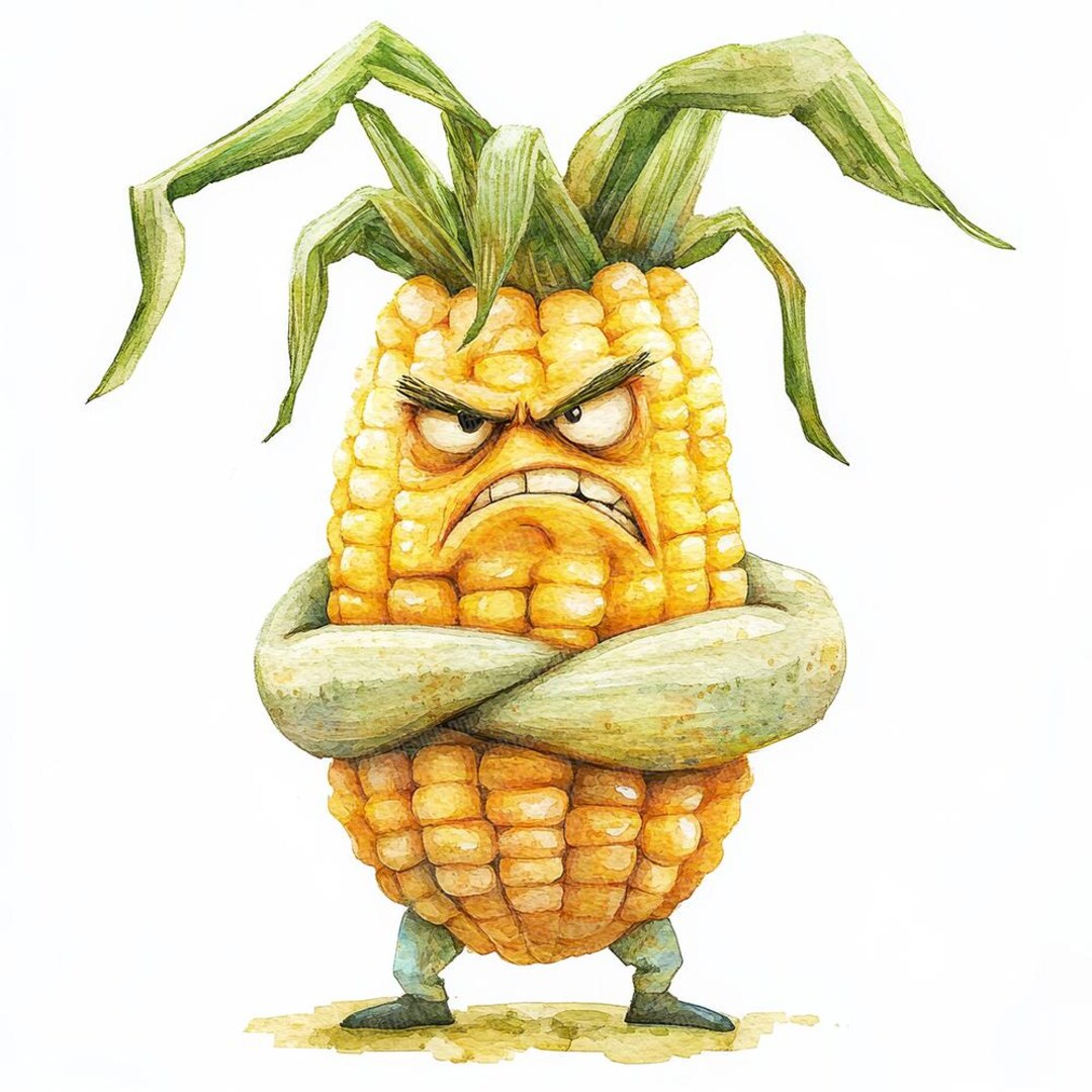 Grumpy Corn PNG Clipart, 12x Angry Vegetable Character PNG Clipart Set ...