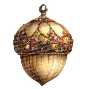 Jeweled Acorn Clip Art, 12x Watercolor Acorn With Gems Clipart Set ...