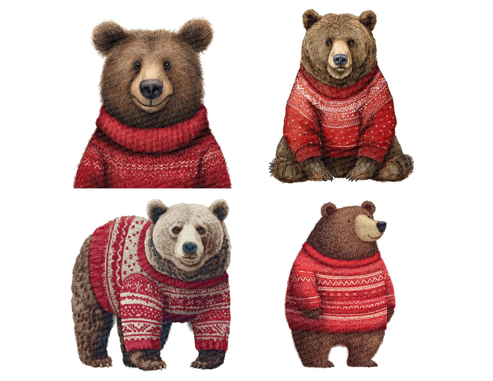 Bear PNG Clipart, 12x Christmas Bear in Sweater Clip Art Set, Printable ...