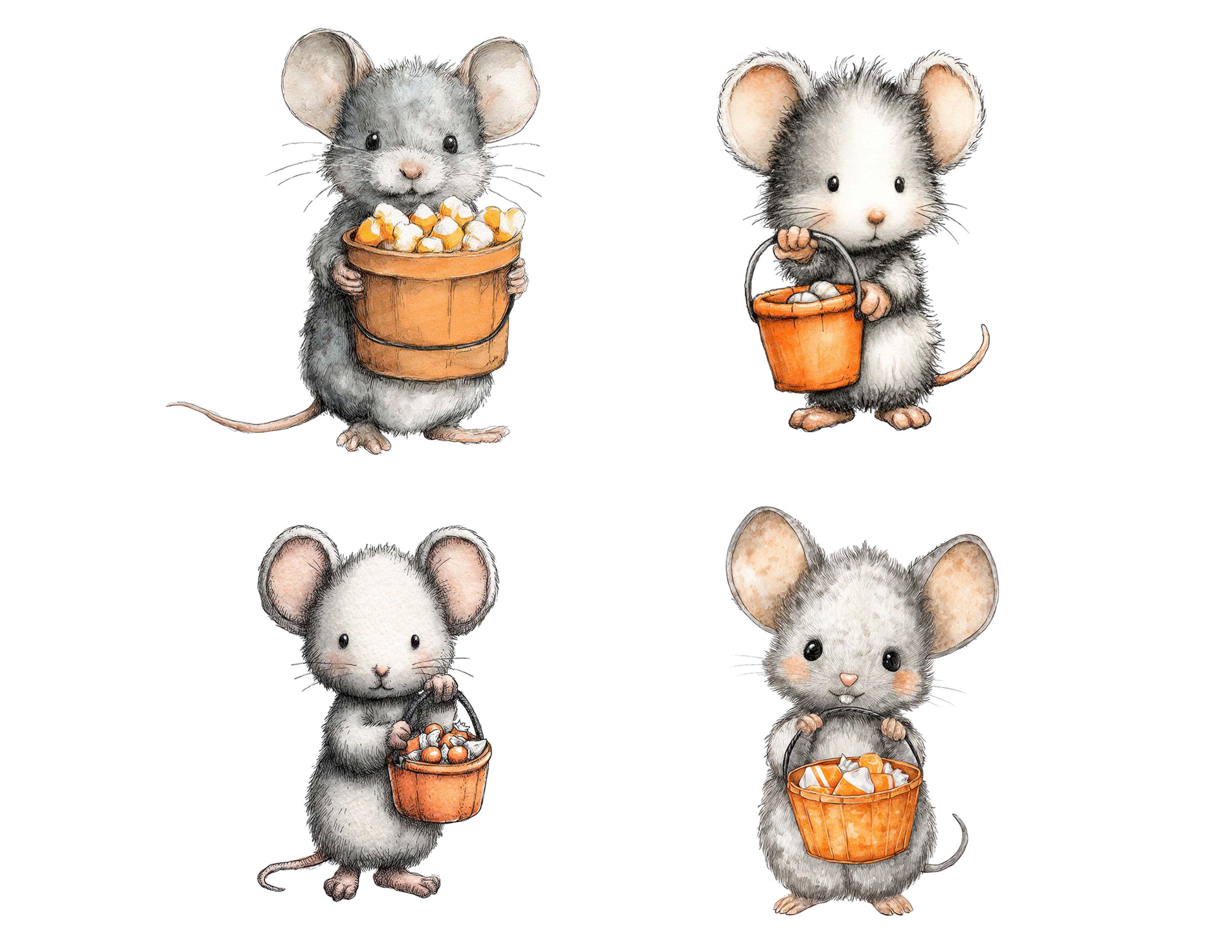 Halloween Mouse PNG Clipart, 12x Watercolor Mice With Candy Buckets ...