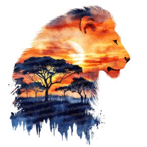 Lion Safari Clipart, 12 High Quality, Watercolor African Scene, Digital ...