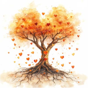 12 Heart Tree Clipart, Watercolor Autumn Tree With Falling Hearts ...
