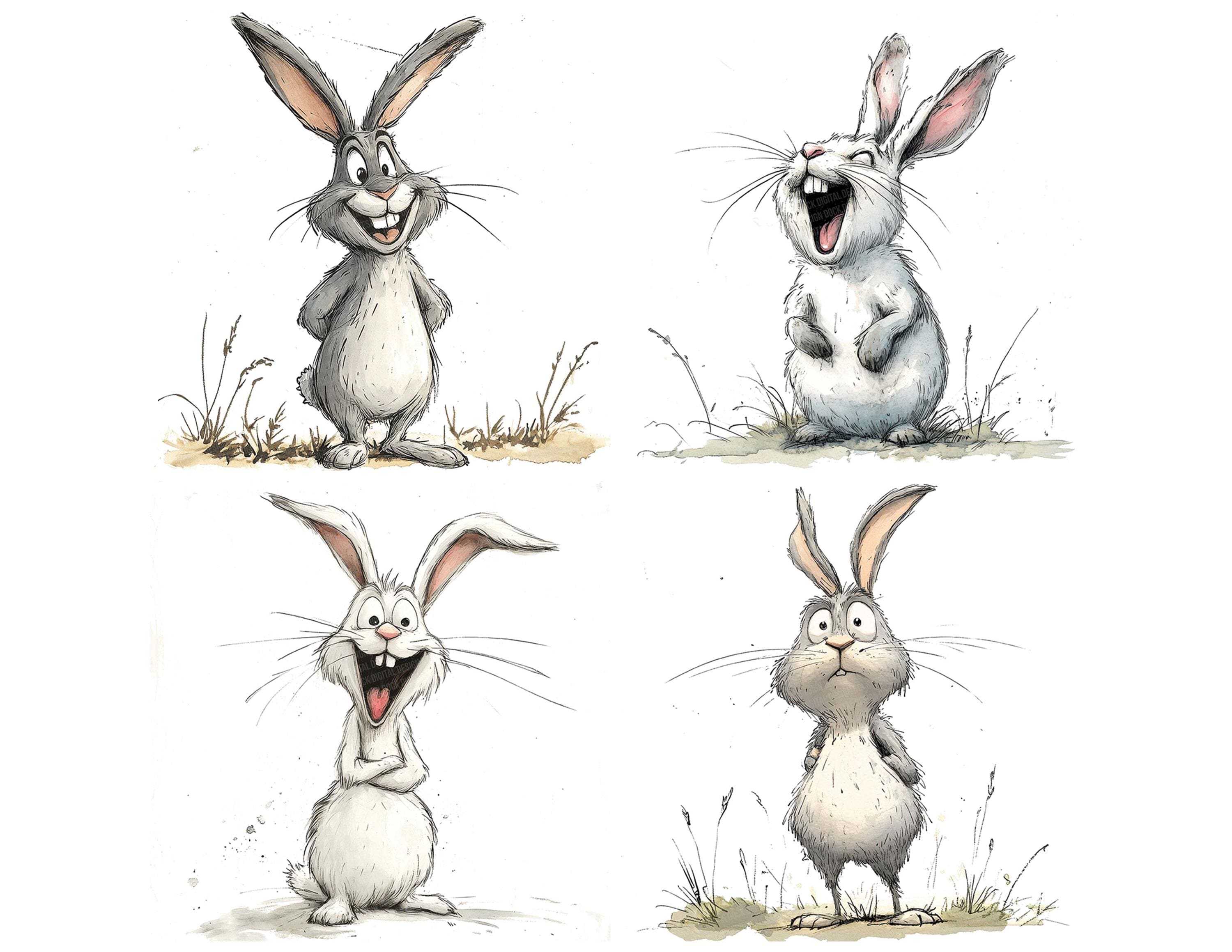 Quirky Rabbit PNG Clipart, 12x Funny Bunny Clip Art Set, Printable ...