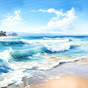 12x Waves on the Beach Clipart, Sandy Beach JPG Clipart, Printable ...