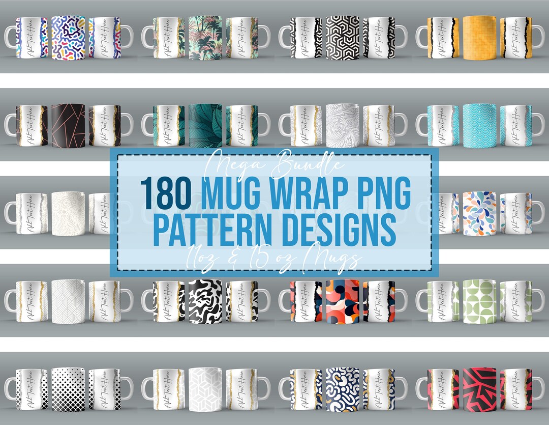 180x Pattern PNG Mug Wraps for 11oz 15oz Sublimation Mug Bulk Bundle ...
