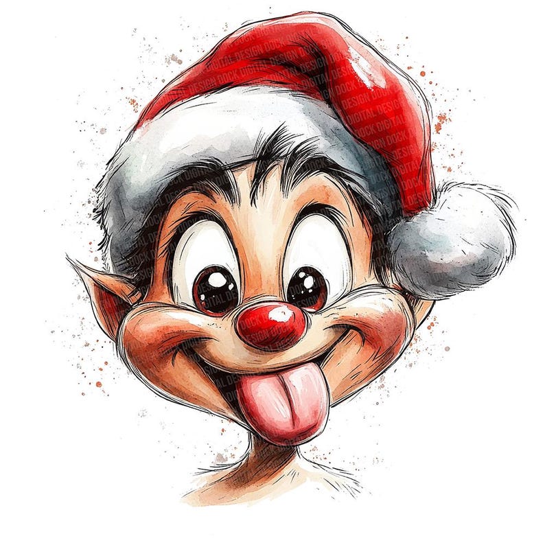 Cheeky Christmas Elf Clip Art, 12x Santa Hat Elf PNG Set, Watercolor ...