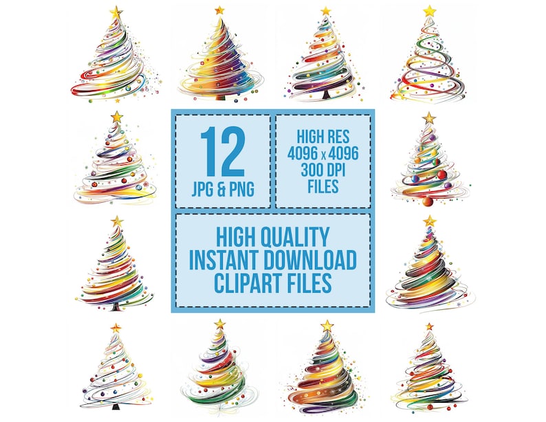Christmas Tree PNG Clip Art, 12x Abstract Holiday Tree Clipart Set ...