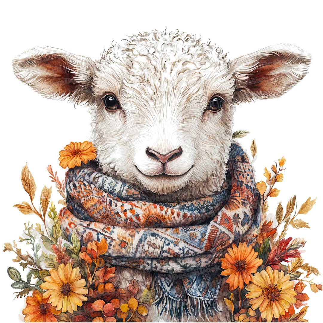 12 Boho Lamb Clipart, Bohemian Animal Art, Printable Watercolor Clipart ...