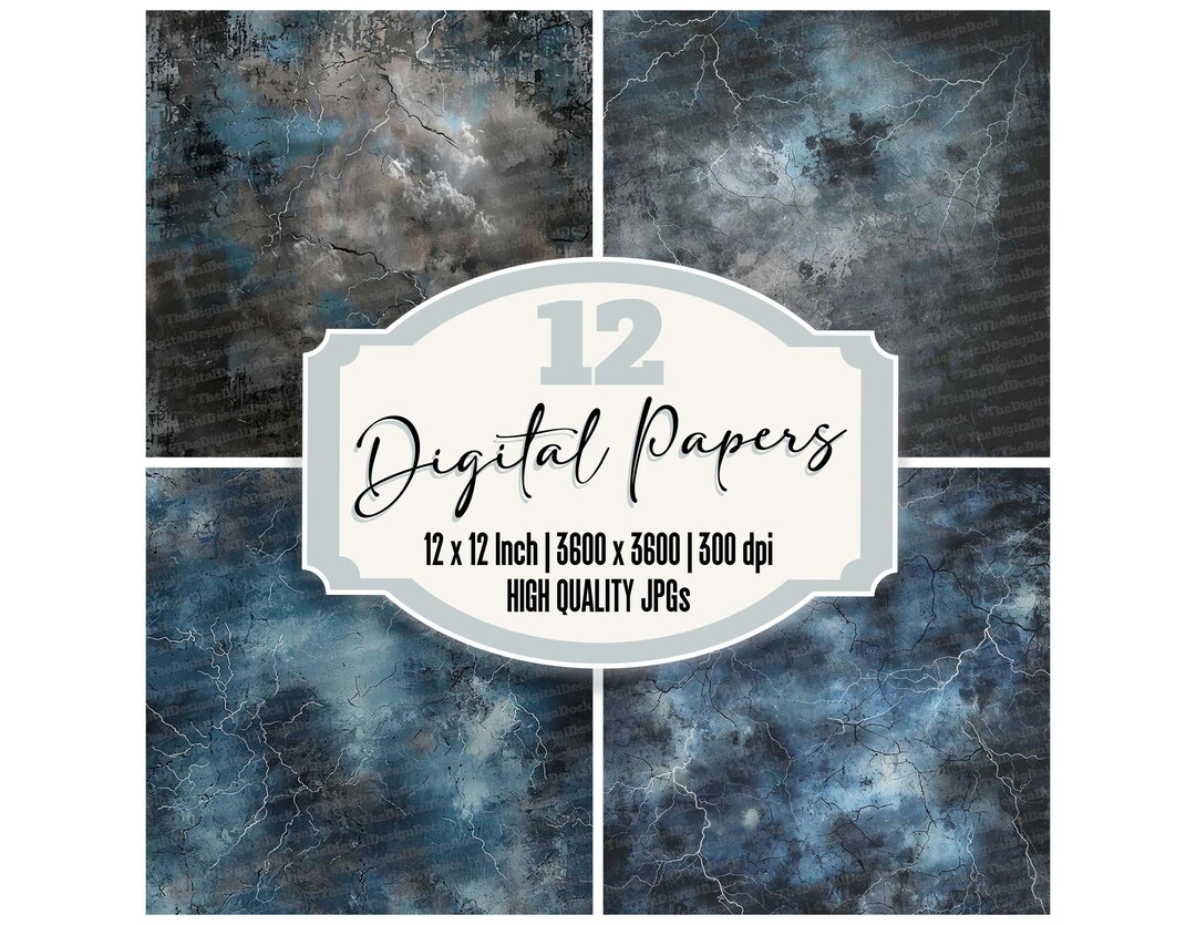 12x Stormy Night Junk Journal Paper, Grunge Lightning Digital Paper ...
