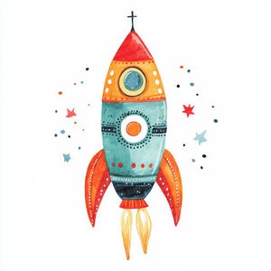 Rocket Ship Clip Art, 12x Watercolor Space PNG Clipart Set, Printable ...