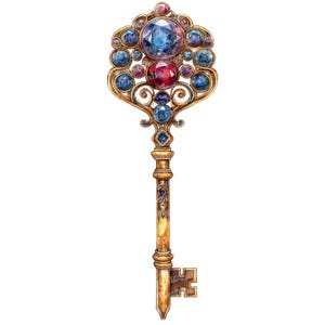 Jeweled Key Clip Art, 12x Watercolor Key With Gems Clipart Set ...