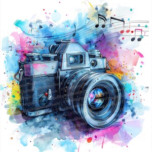 12x Classic Camera Music Notes Clipart, Musical Clipart, Printable ...