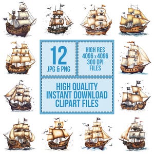 12x Pirate Ship PNG Clipart, Pirate Boat Clip Art Set, Printable ...
