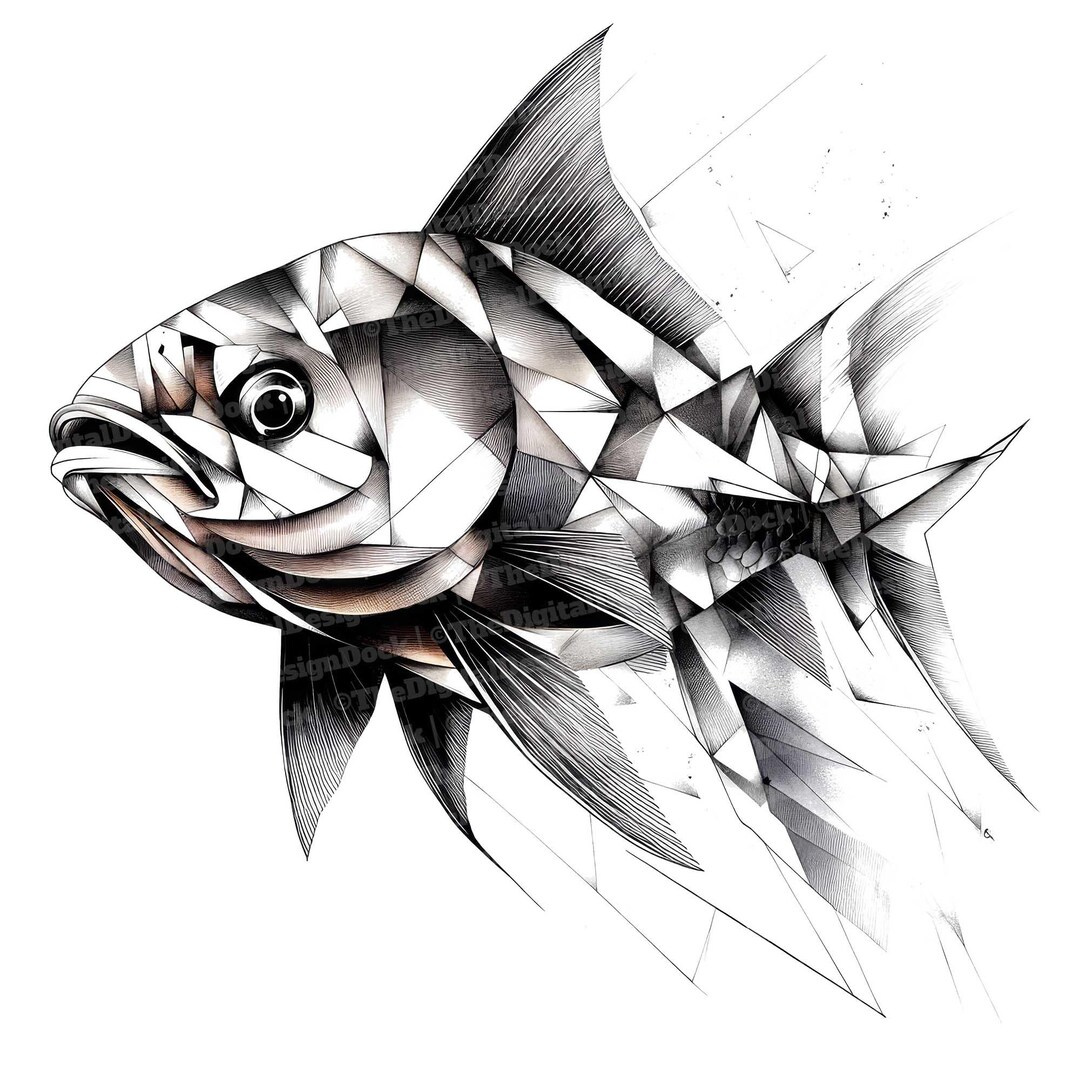 Geometric Fish Clipart, Modern Marine Clipart, Printable Watercolor ...