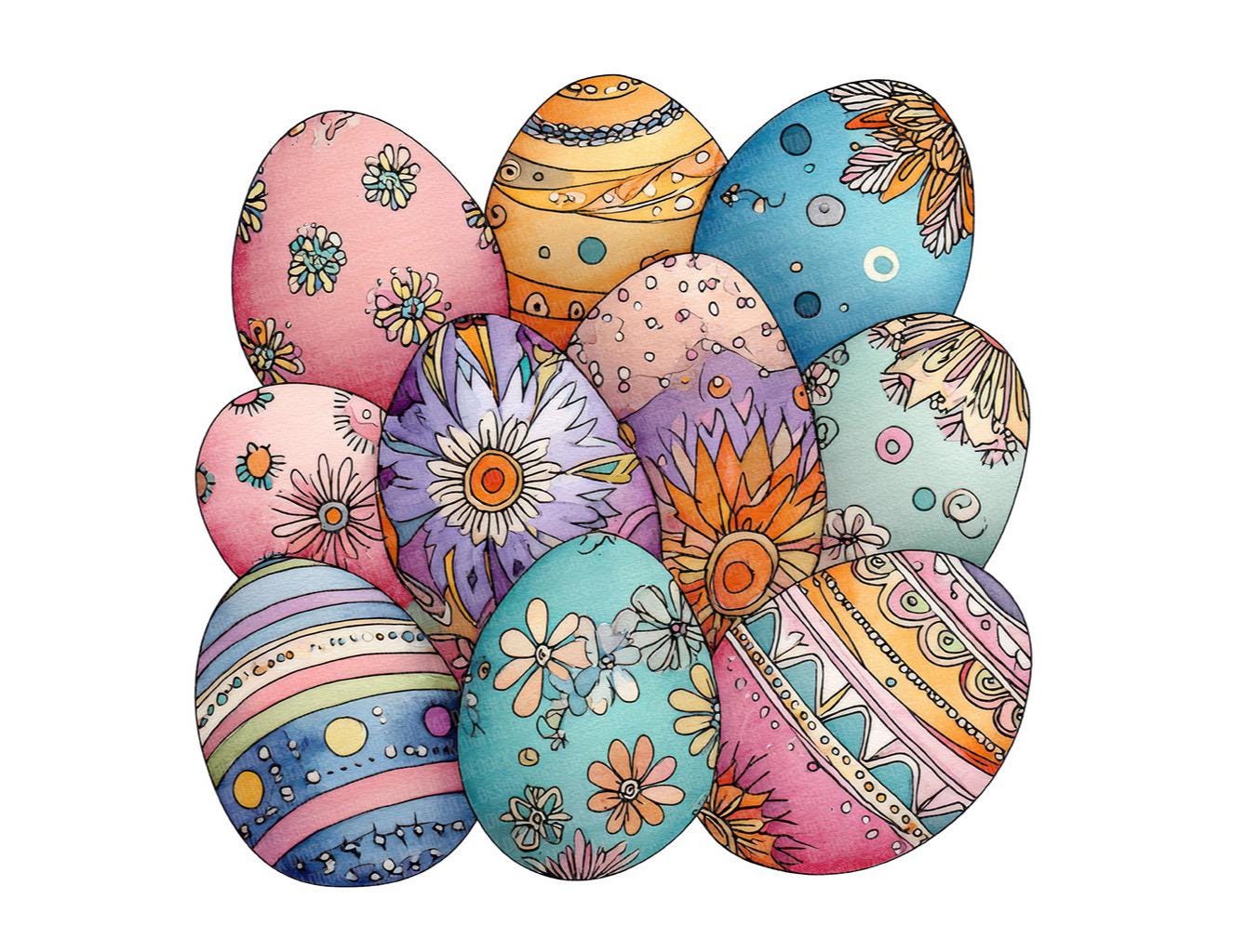 Floral Easter Egg PNG Clipart, 12x Patterned Egg Clip Art Set ...