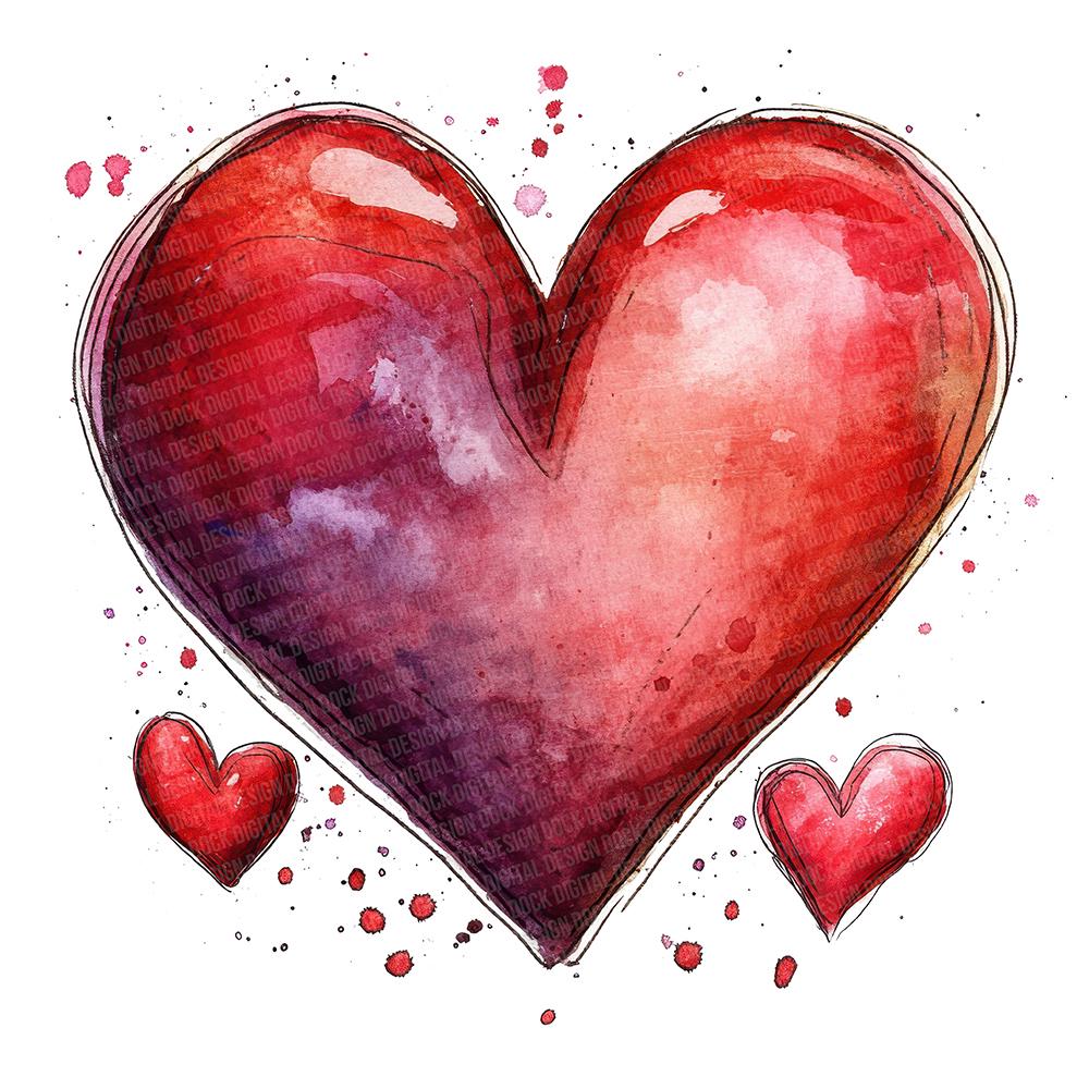 Watercolor Heart PNG Clipart, 12x Red Love Heart Clip Art Set,hand ...