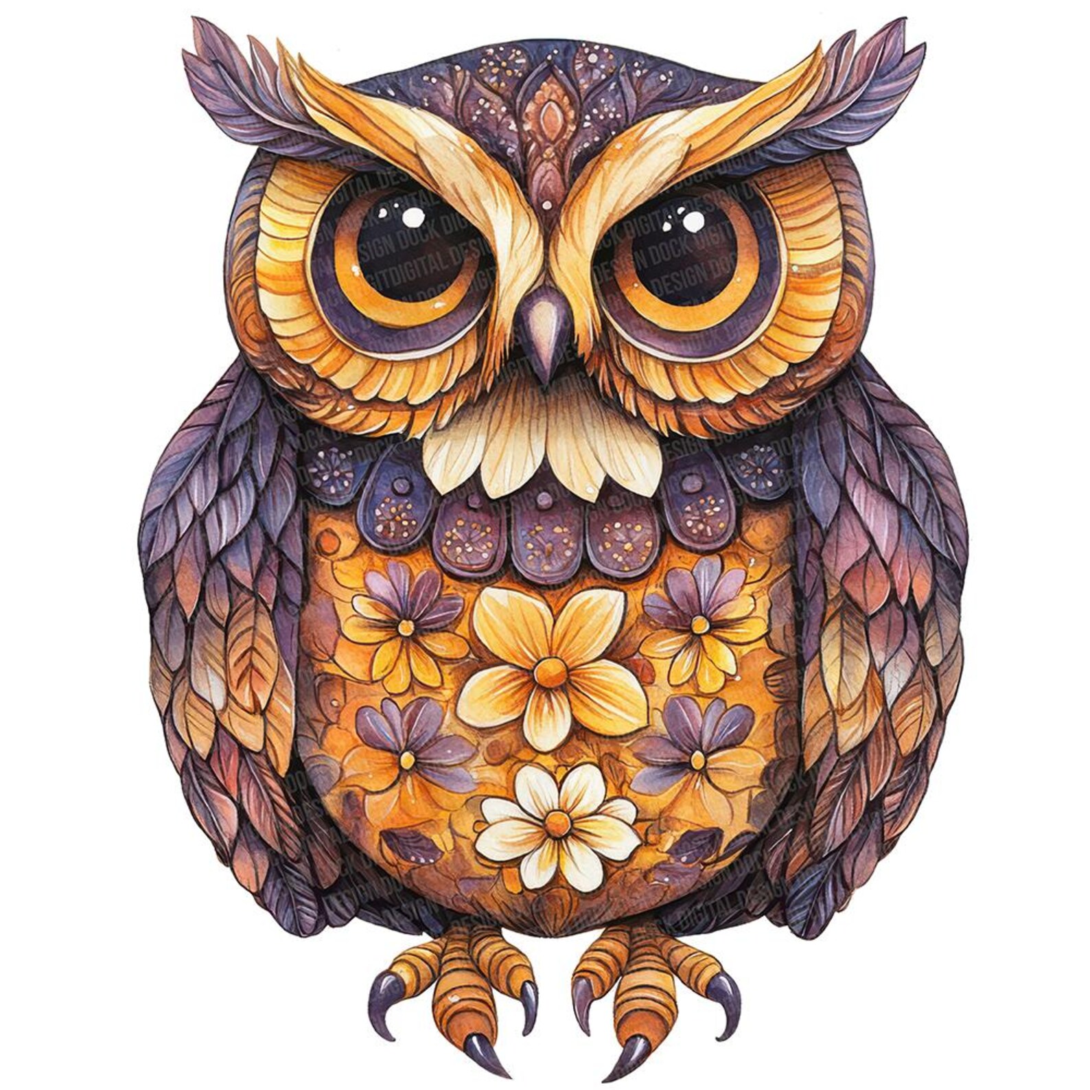 Folk Owl With Florals PNG Clipart, 12x Floral Owl Clip Art Set ...
