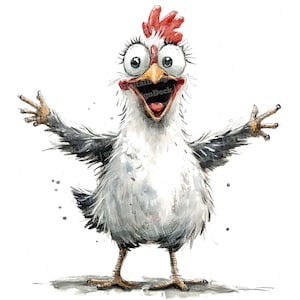 Funny Chicken Clip Art, 12x Watercolor Silly Chicken Clipart Set, Farm ...
