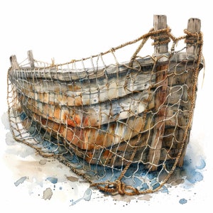 Fishing Nets Clipart, 12 Jpgs, Nautical Watercolor Clipart, Printable ...