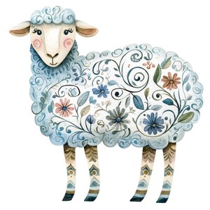 Sheep Clip Art, 12x Folk Art Sheep Clipart Set, Watercolor Sheep Clip ...