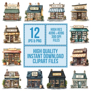 12x Watercolor Bookstore PNG Clipart, Bookshop Book Shop Front Clip Art ...