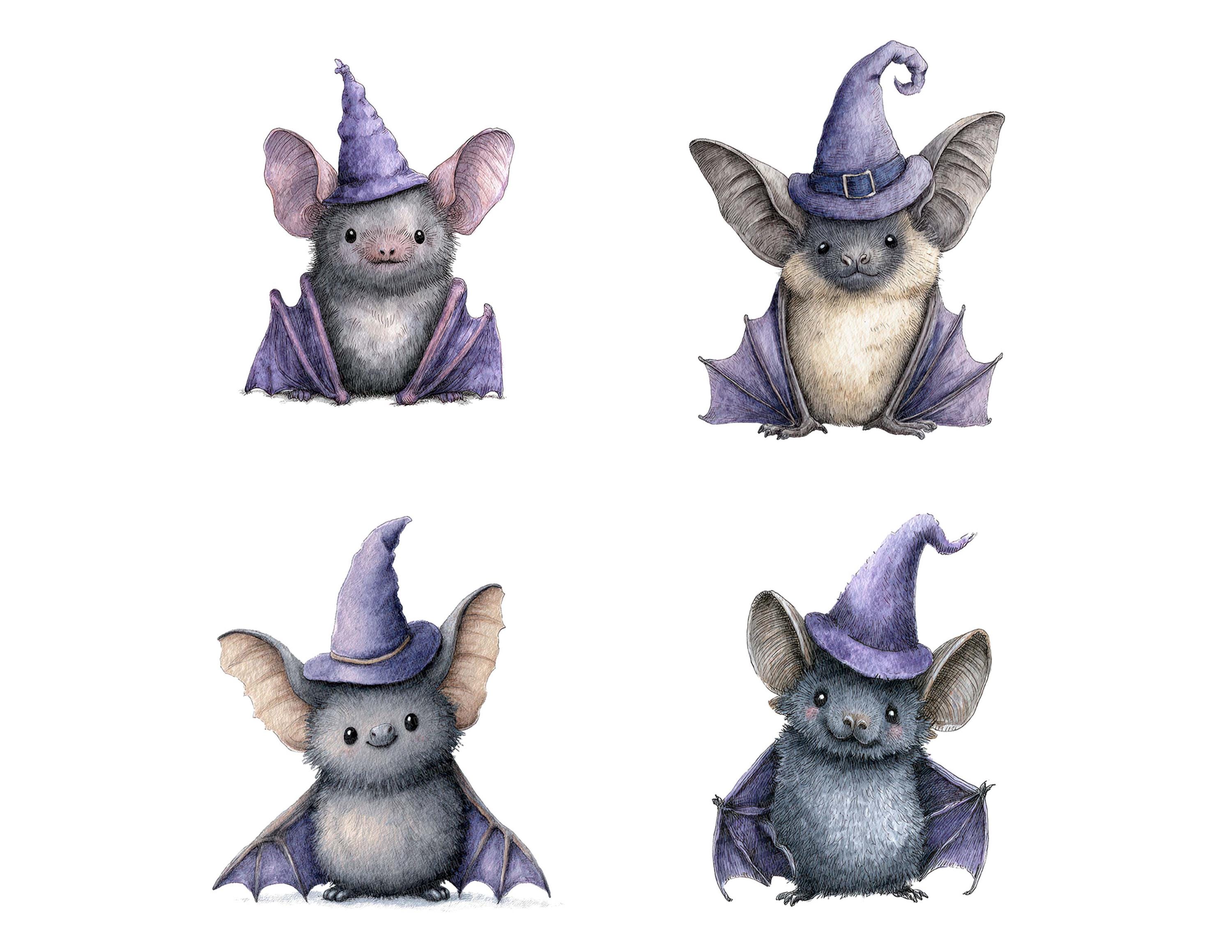 Bat Witch Hat PNG Clipart, 12x Halloween Bats Clip Art Set, Printable ...