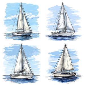 Sailboat PNG Clipart, 12x Nautical Ocean Clip Art Set, Printable ...