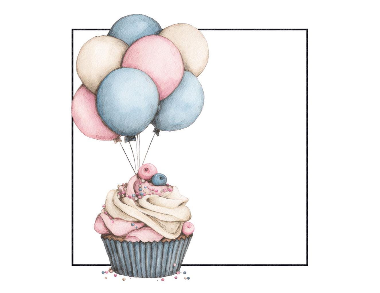 Cupcake Balloon Frame PNG Clipart, 12x Watercolor Party Clip Art Set ...